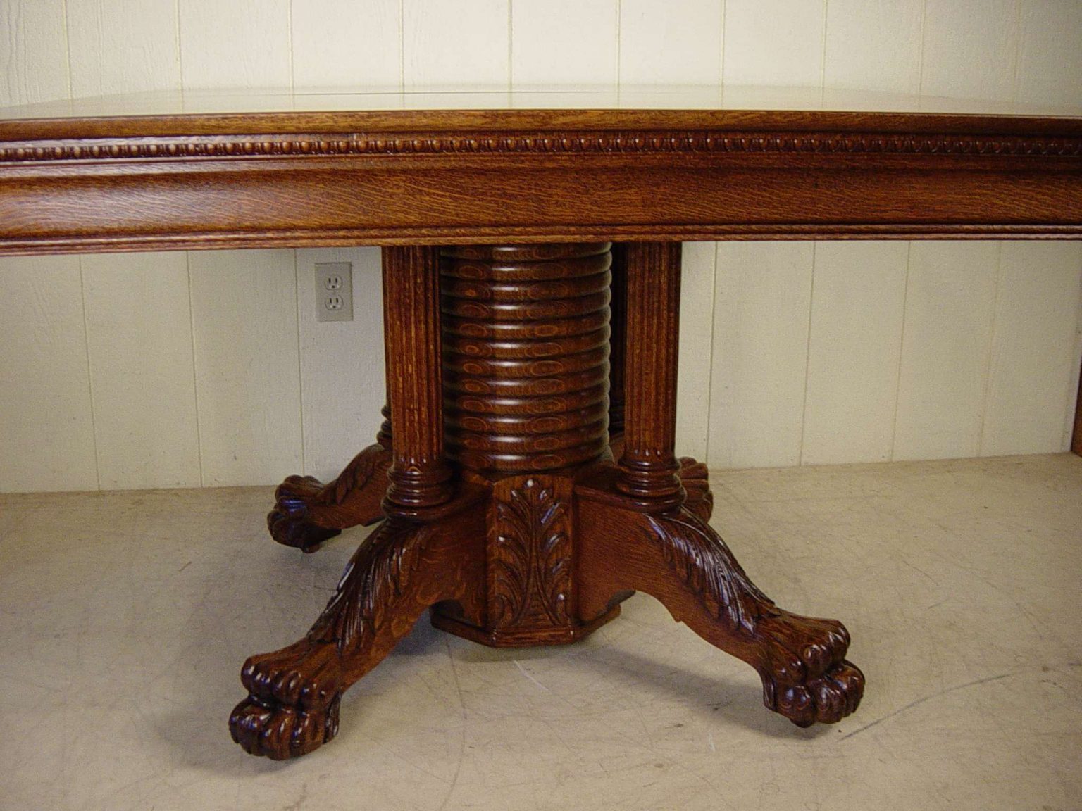 48" Square Oak Claw Foot Table with 4 -12" original quartersawn oak ...