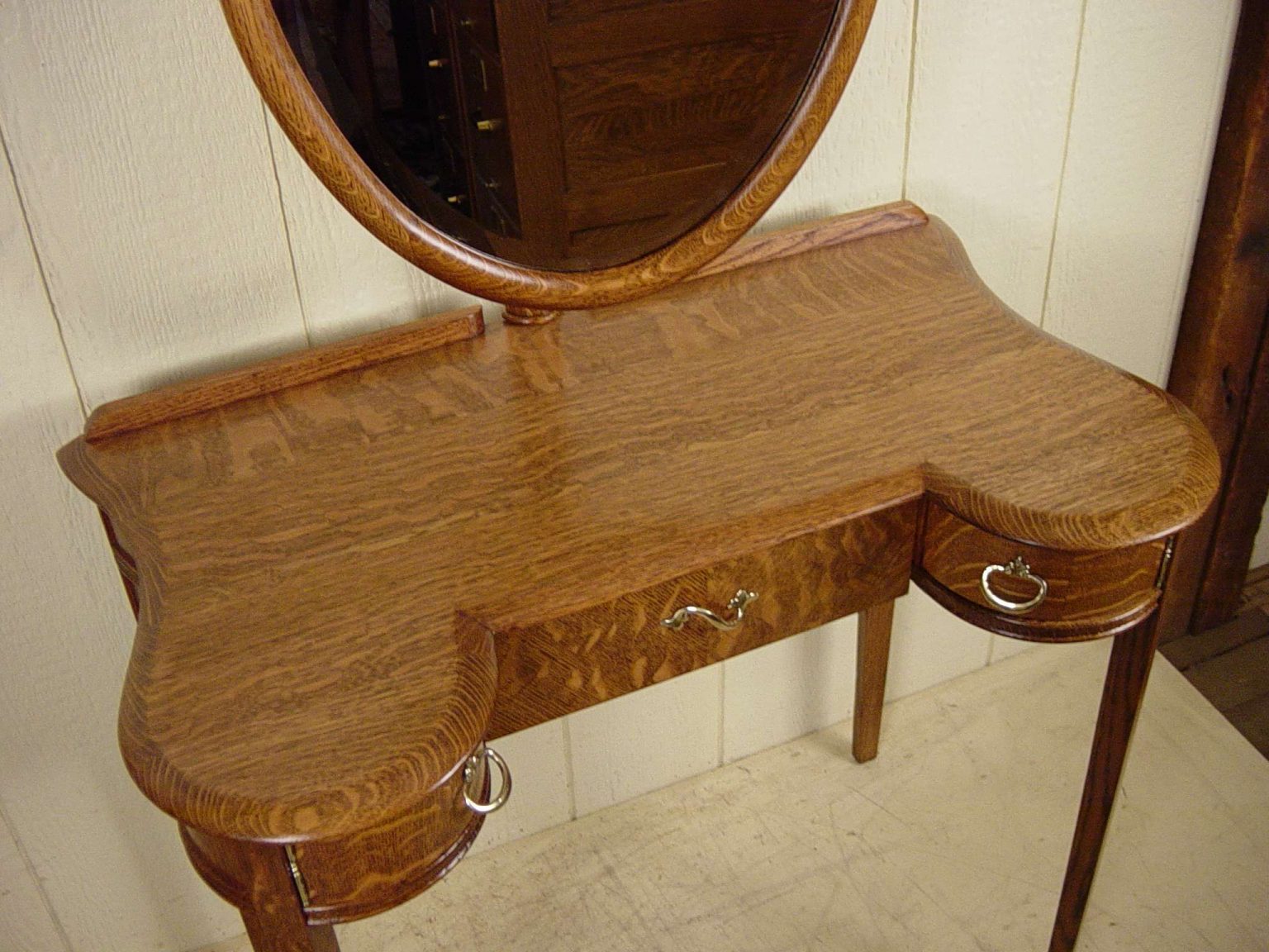 Unusual Oak Vanity w/ Swivel Mirror - Doug Schmitt Antiques