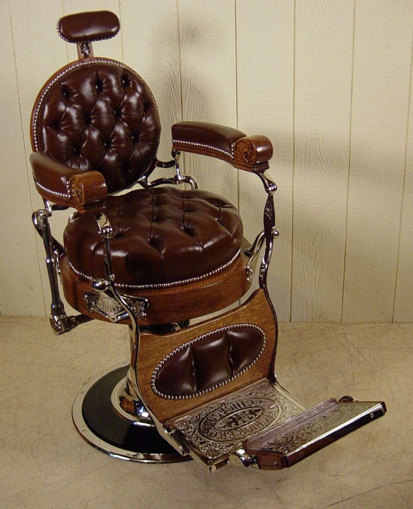 MELCHIOR BROS. CHICAGO Round Back Oak Barber Chair - Doug Schmitt Antiques
