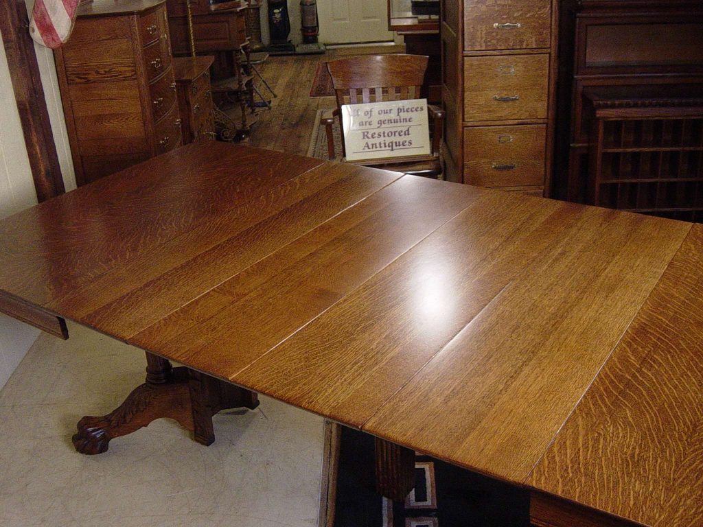 48" Square Oak Claw Foot Table with 4 -12" original quartersawn oak ...