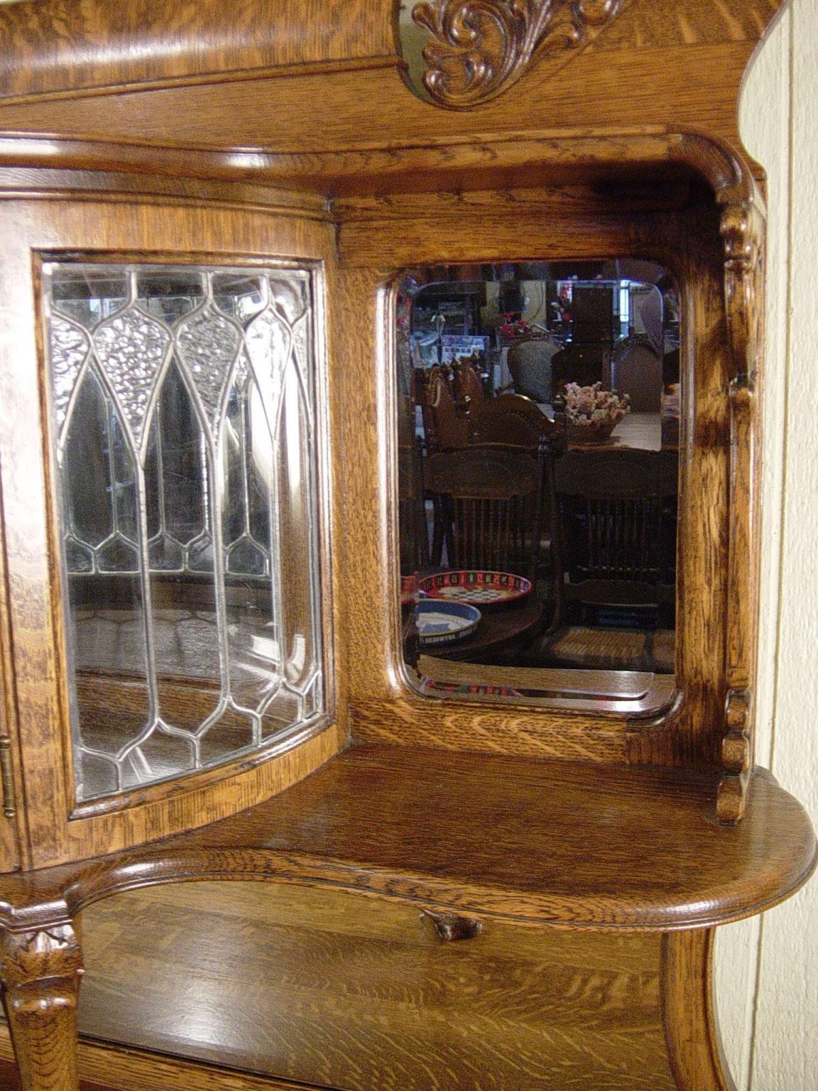 Exceptional Oak Curio Buffet with Curved Leaded Glass - Doug Schmitt ...