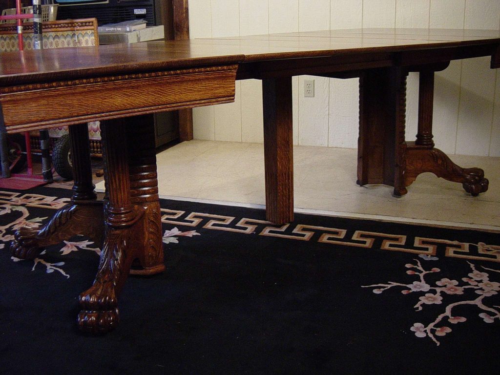 48" Square Oak Claw Foot Table with 4 -12" original quartersawn oak ...