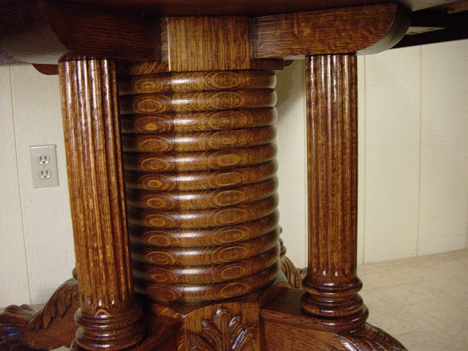 48" Square Oak Claw Foot Table with 4 -12" original quartersawn oak ...