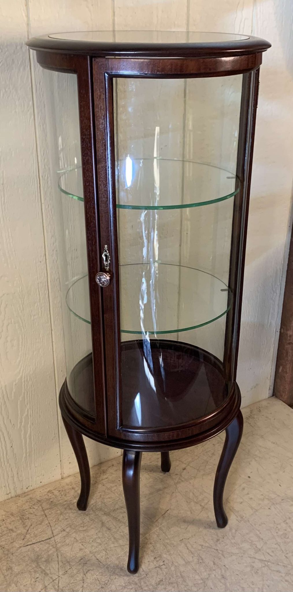 Mahogany Curved Glass Round Display Cabinet - Doug Schmitt Antiques