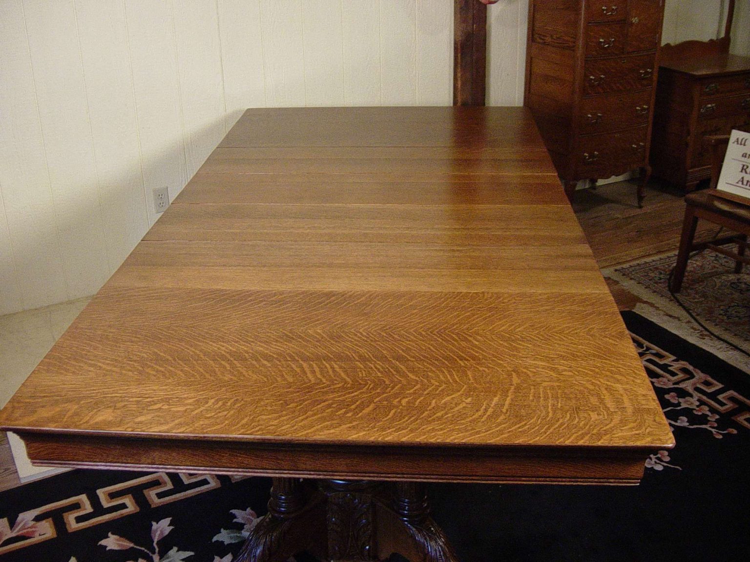 48" Square Oak Claw Foot Table with 4 -12" original quartersawn oak ...
