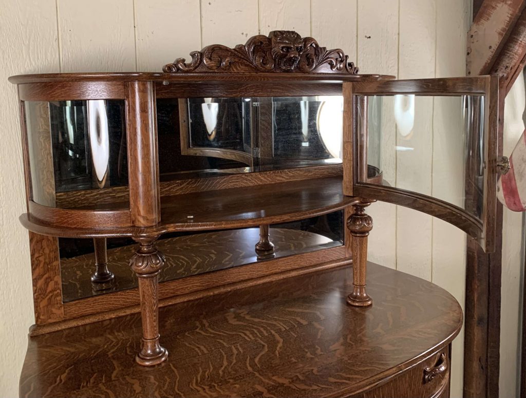 Oak Curved Glass Curio Buffet - Doug Schmitt Antiques