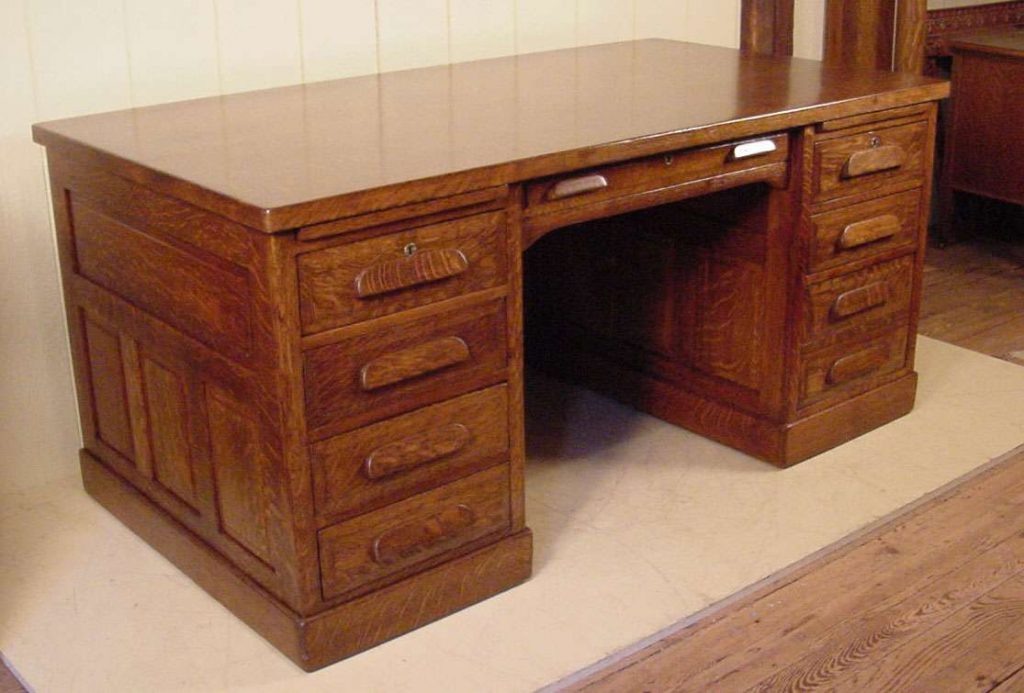 Executive Oak Raised Panel Flat Top Desk - Doug Schmitt Antiques