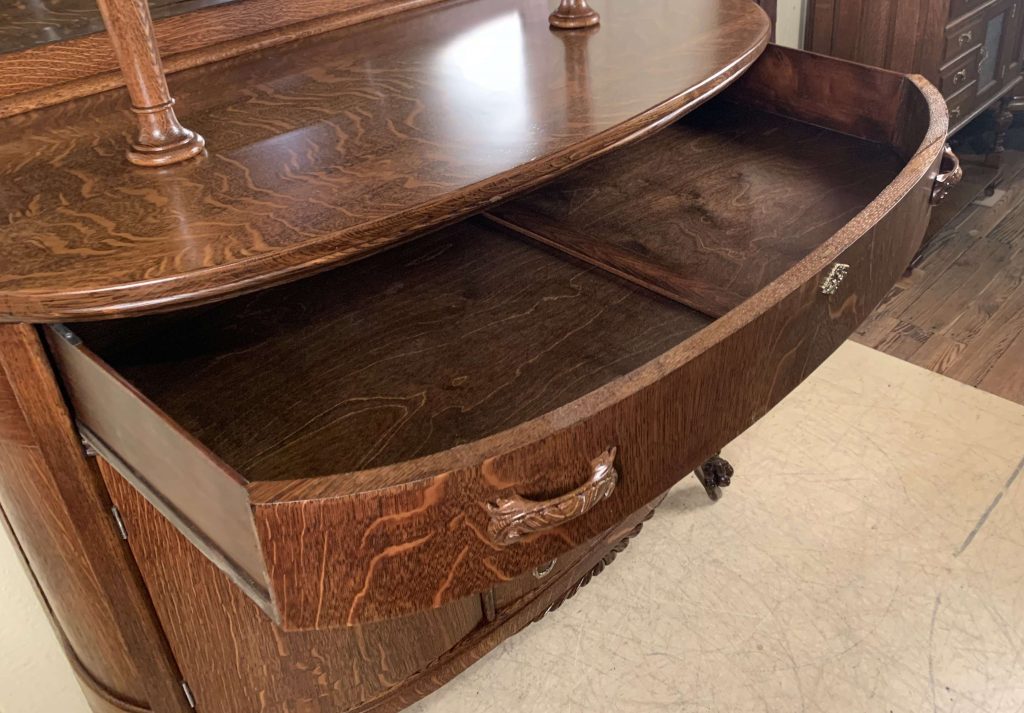 Oak Curved Glass Curio Buffet - Doug Schmitt Antiques