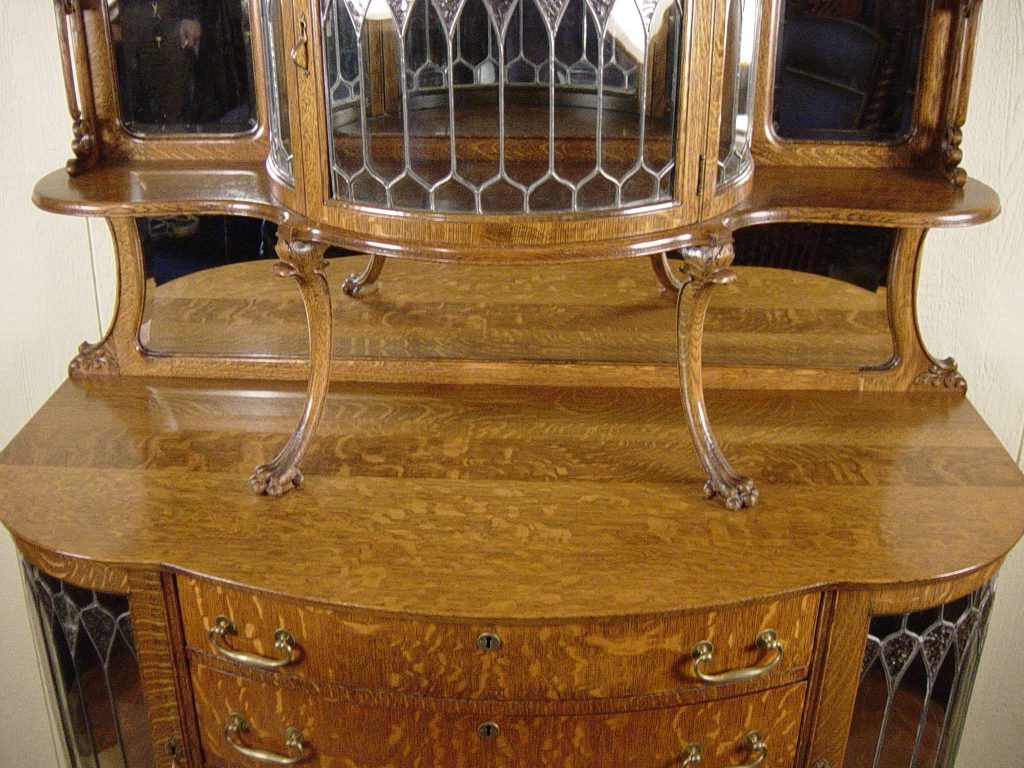 Exceptional Oak Curio Buffet with Curved Leaded Glass - Doug Schmitt ...