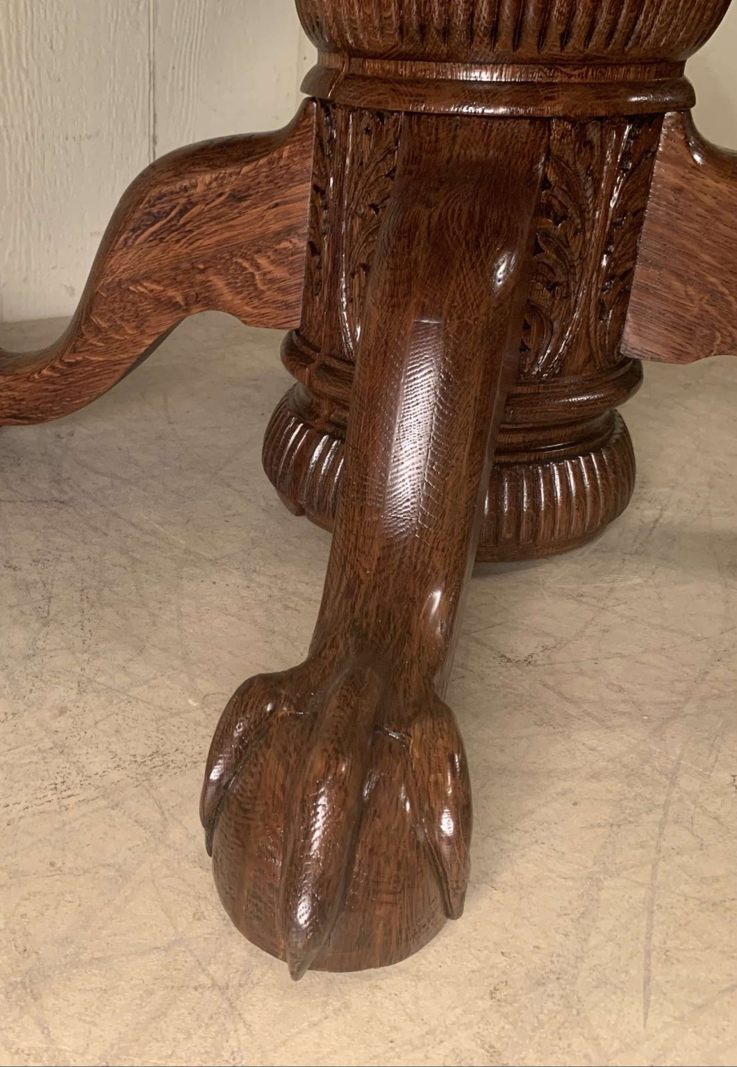 50" Round Oak Ball & Claw Foot Dining Table with 4 original leaves ...