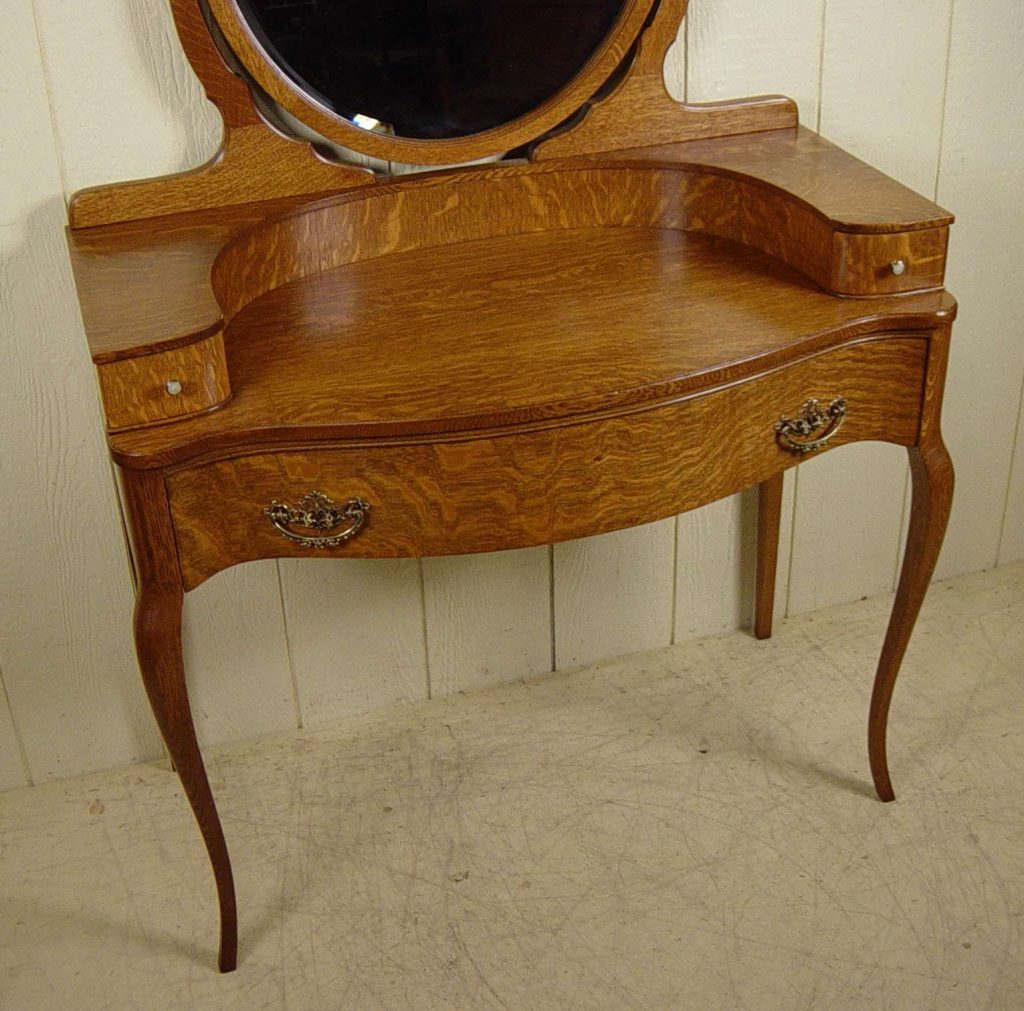 Unusual Oak Vanity with Mirror - Doug Schmitt Antiques