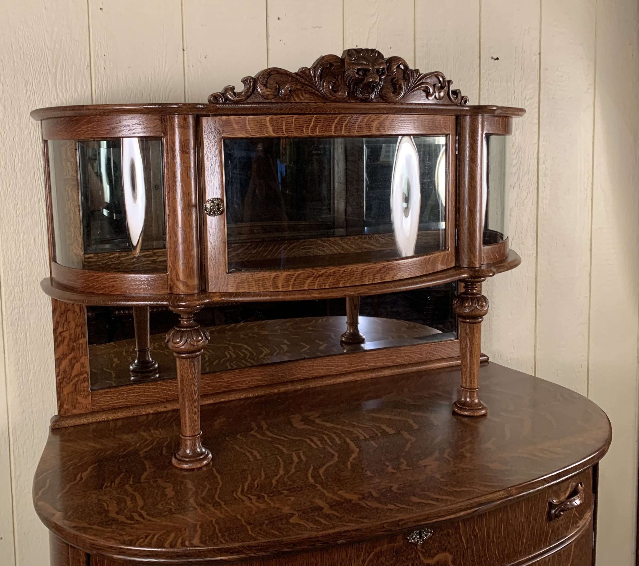 Oak Curved Glass Curio Buffet - Doug Schmitt Antiques
