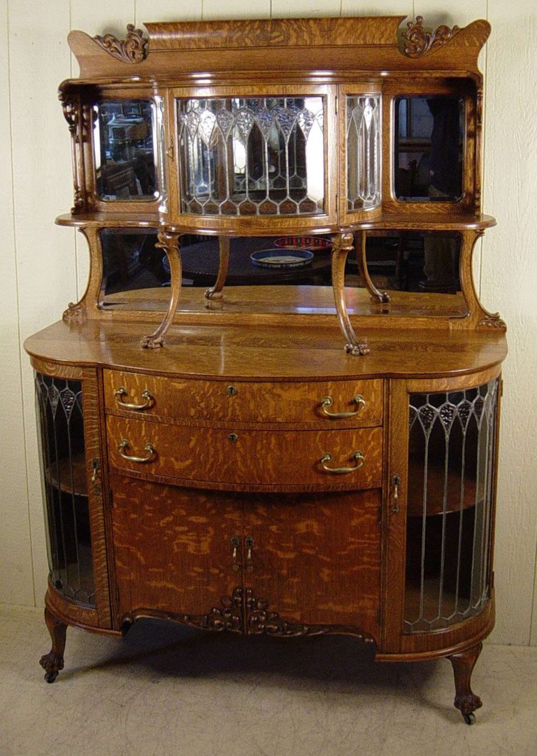 Exceptional Oak Curio Buffet with Curved Leaded Glass - Doug Schmitt ...