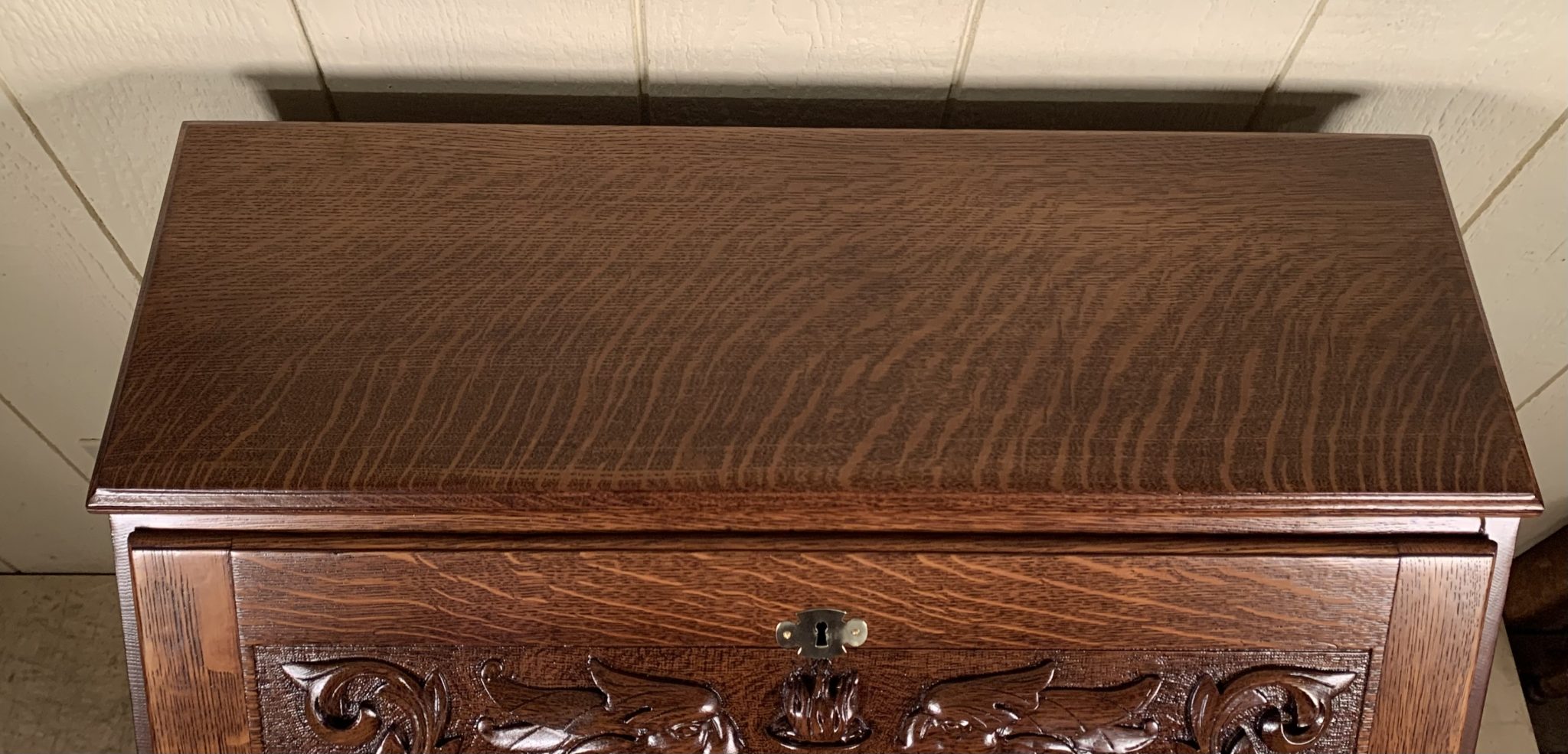 Exceptional Quality Carved Oak Drop Front Desk - Doug Schmitt Antiques