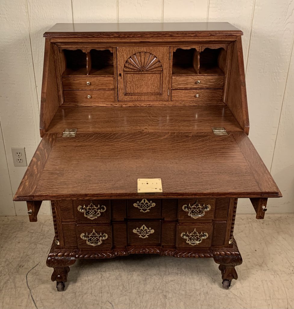Exceptional Quality Carved Oak Drop Front Desk - Doug Schmitt Antiques