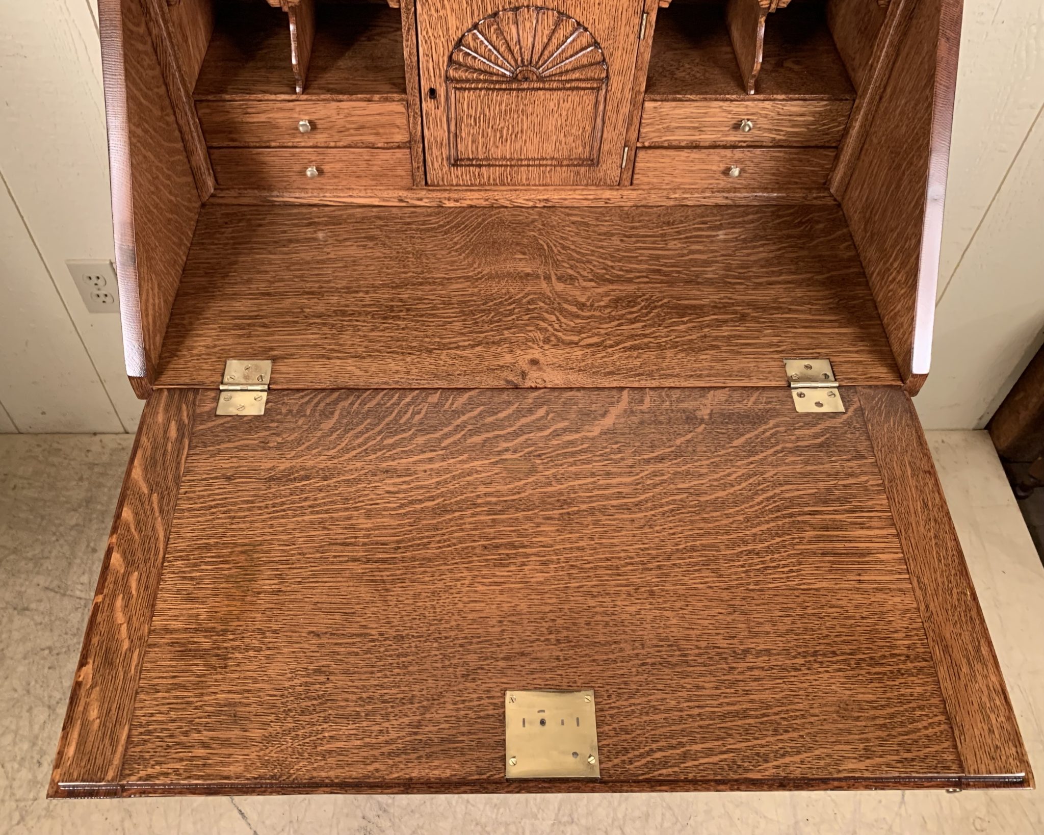 Exceptional Quality Carved Oak Drop Front Desk - Doug Schmitt Antiques