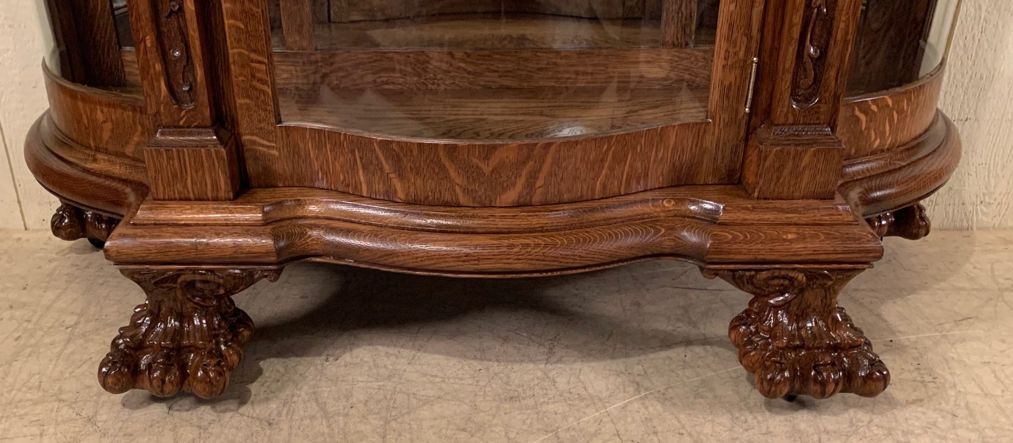 R.J. Horner Large Serpentine Glass China Cabinet with lion heads - Doug ...