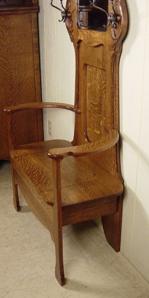Oak Hall Stand with Carved Mirror - Stock #500 - Doug Schmitt Antiques