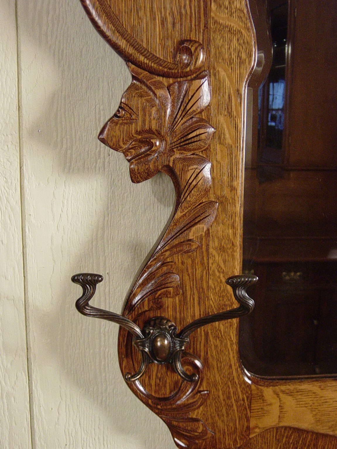 Oak Hall Stand with Carved Mirror - Stock #500 - Doug Schmitt Antiques