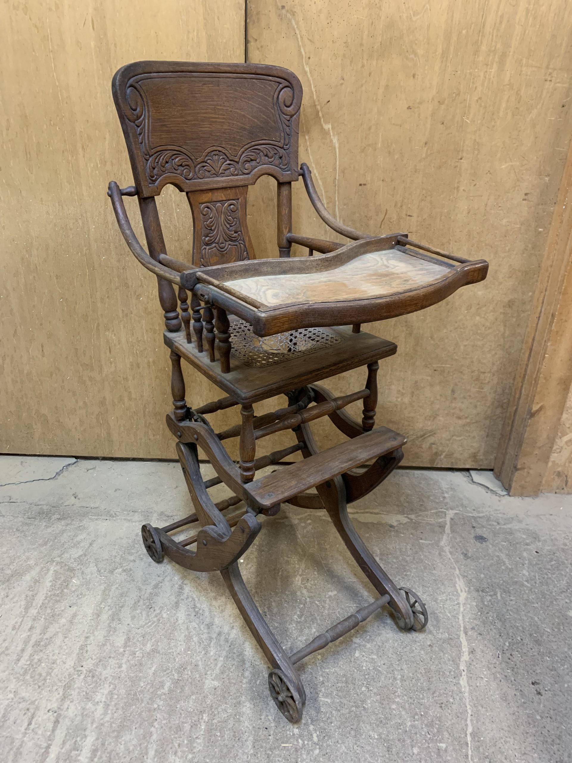 Oak High Chair/Stroller/Rocker - Doug Schmitt Antiques