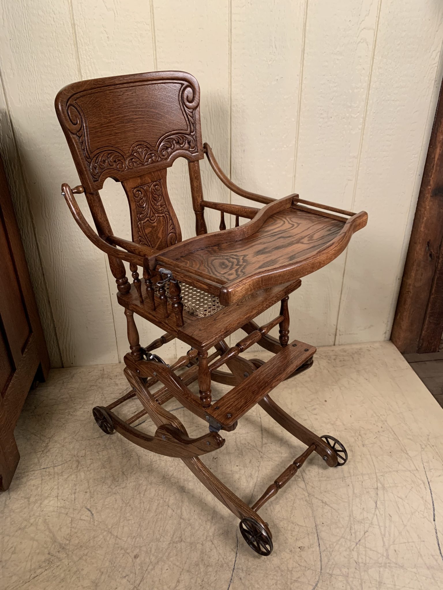 Oak High Chair/Stroller/Rocker - Doug Schmitt Antiques