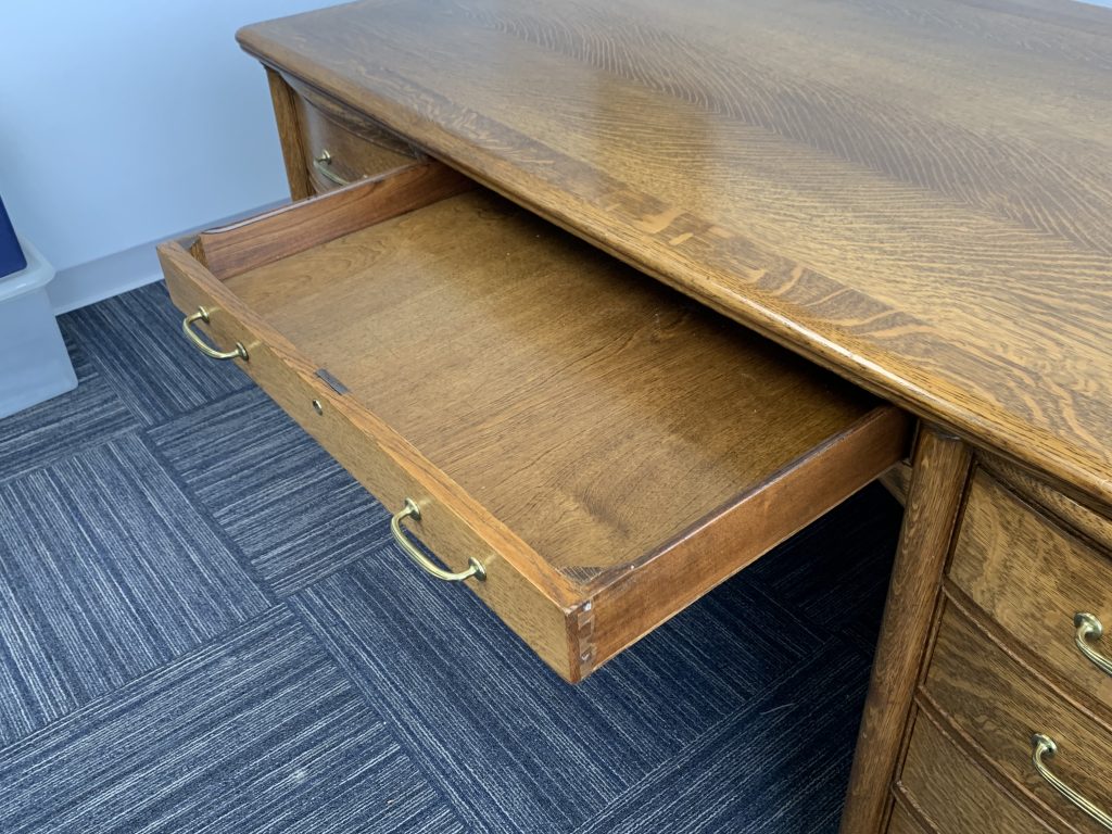 66" Oak Executive-Size Raised Panel Flat Top Desk - Doug Schmitt Antiques