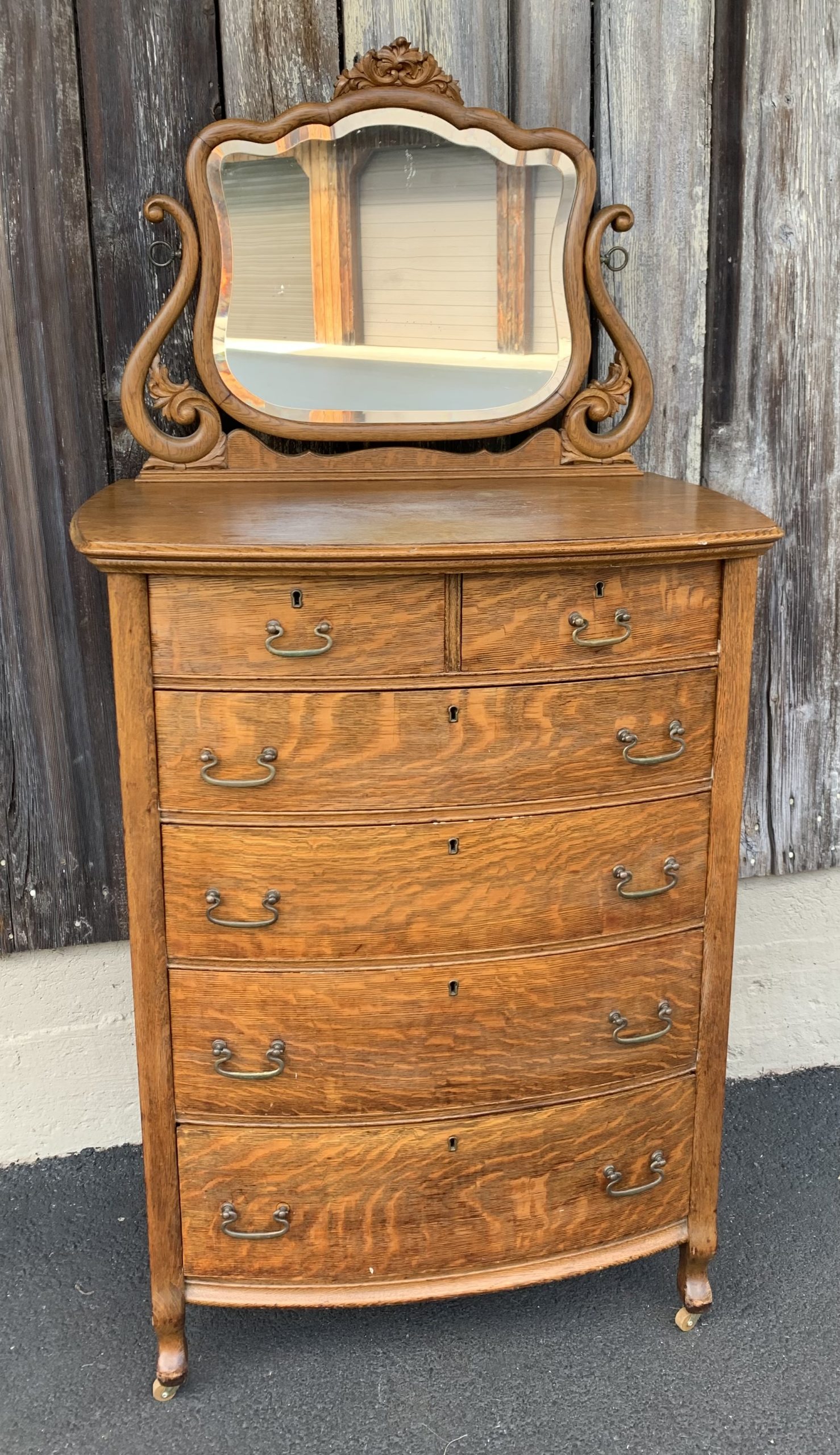 High Quality Oak Bow Front Chest of Drawers - Doug Schmitt Antiques