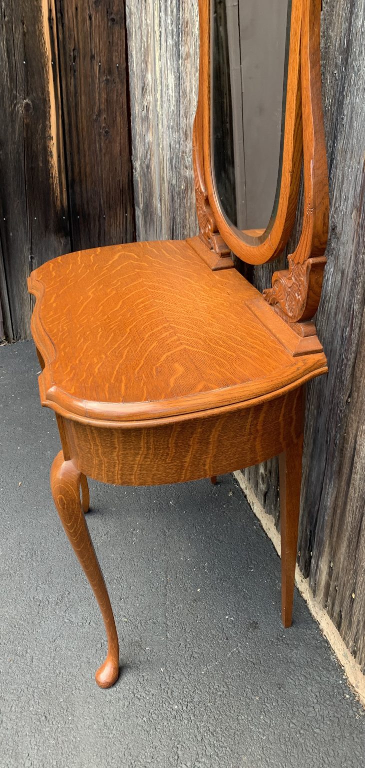 Unusual Small Oak Vanity with bombay sides - Doug Schmitt Antiques