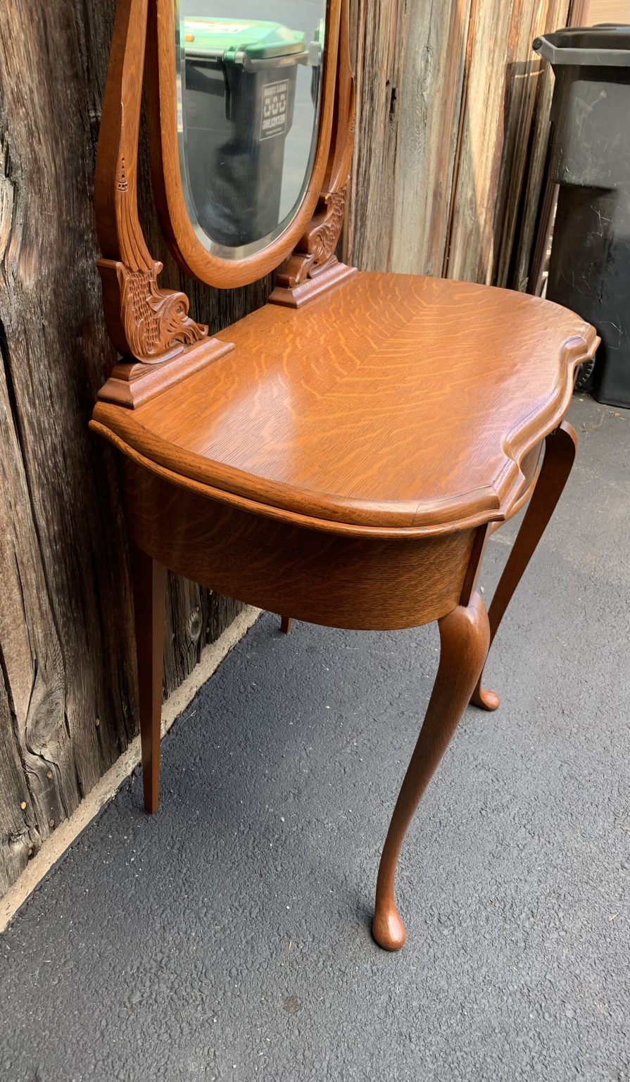 Unusual Small Oak Vanity with bombay sides - Doug Schmitt Antiques