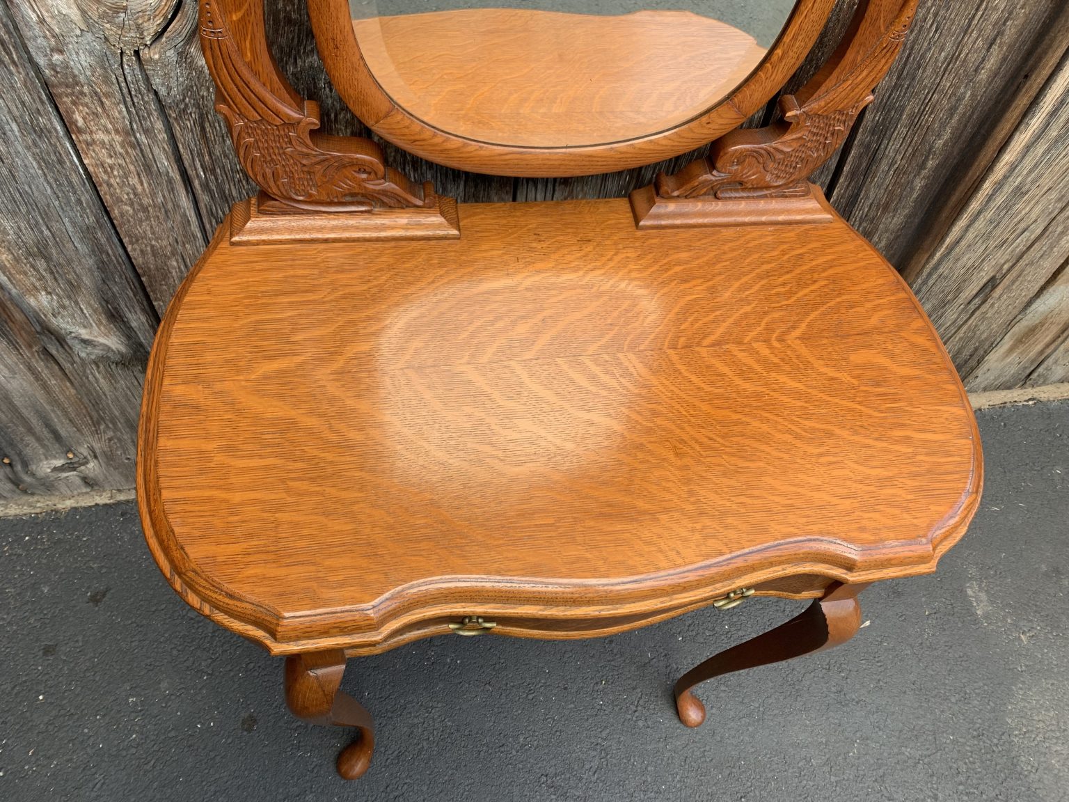 Unusual Small Oak Vanity with bombay sides - Doug Schmitt Antiques