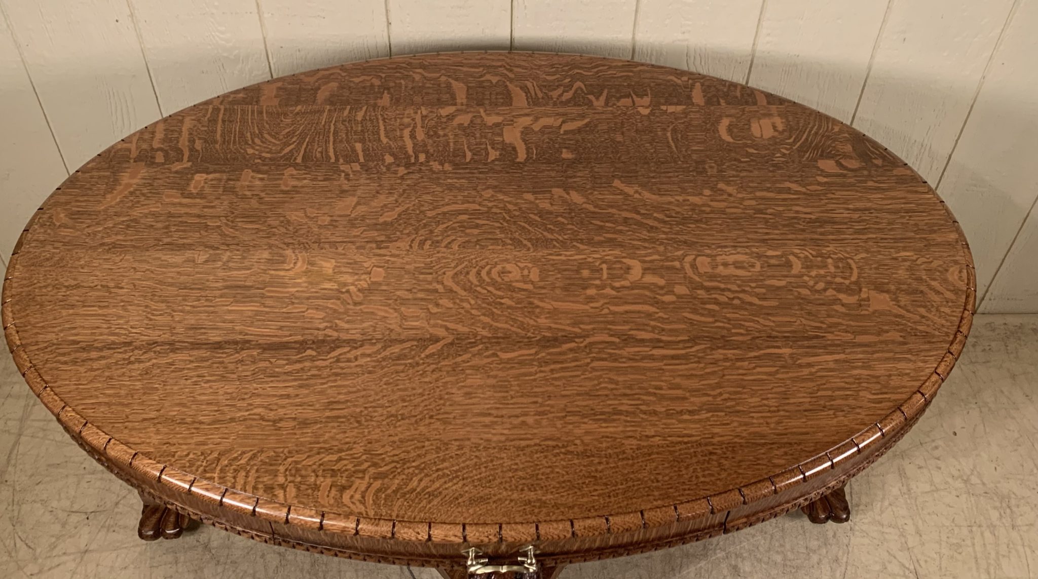 Oval Oak Library Table with full standing griffins - Doug Schmitt Antiques