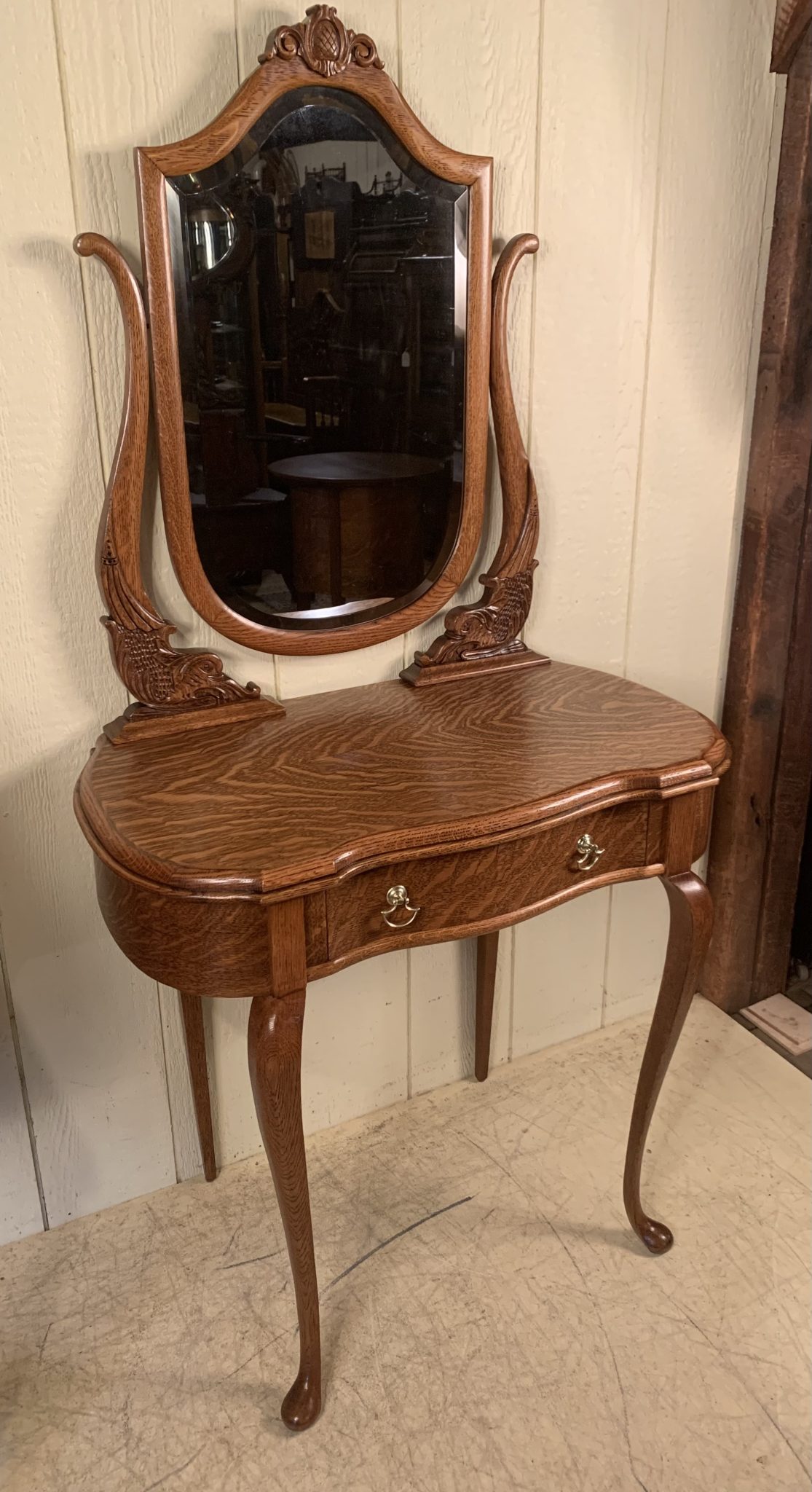 Unusual Small Oak Vanity with bombay sides - Doug Schmitt Antiques