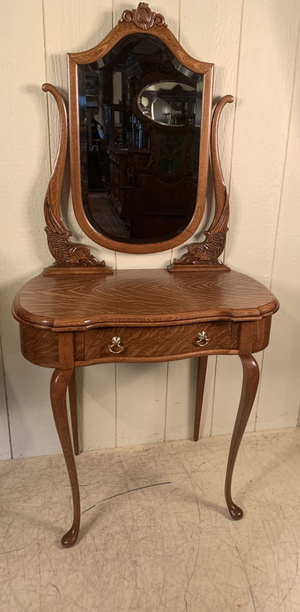 Unusual Small Oak Vanity with bombay sides - Doug Schmitt Antiques