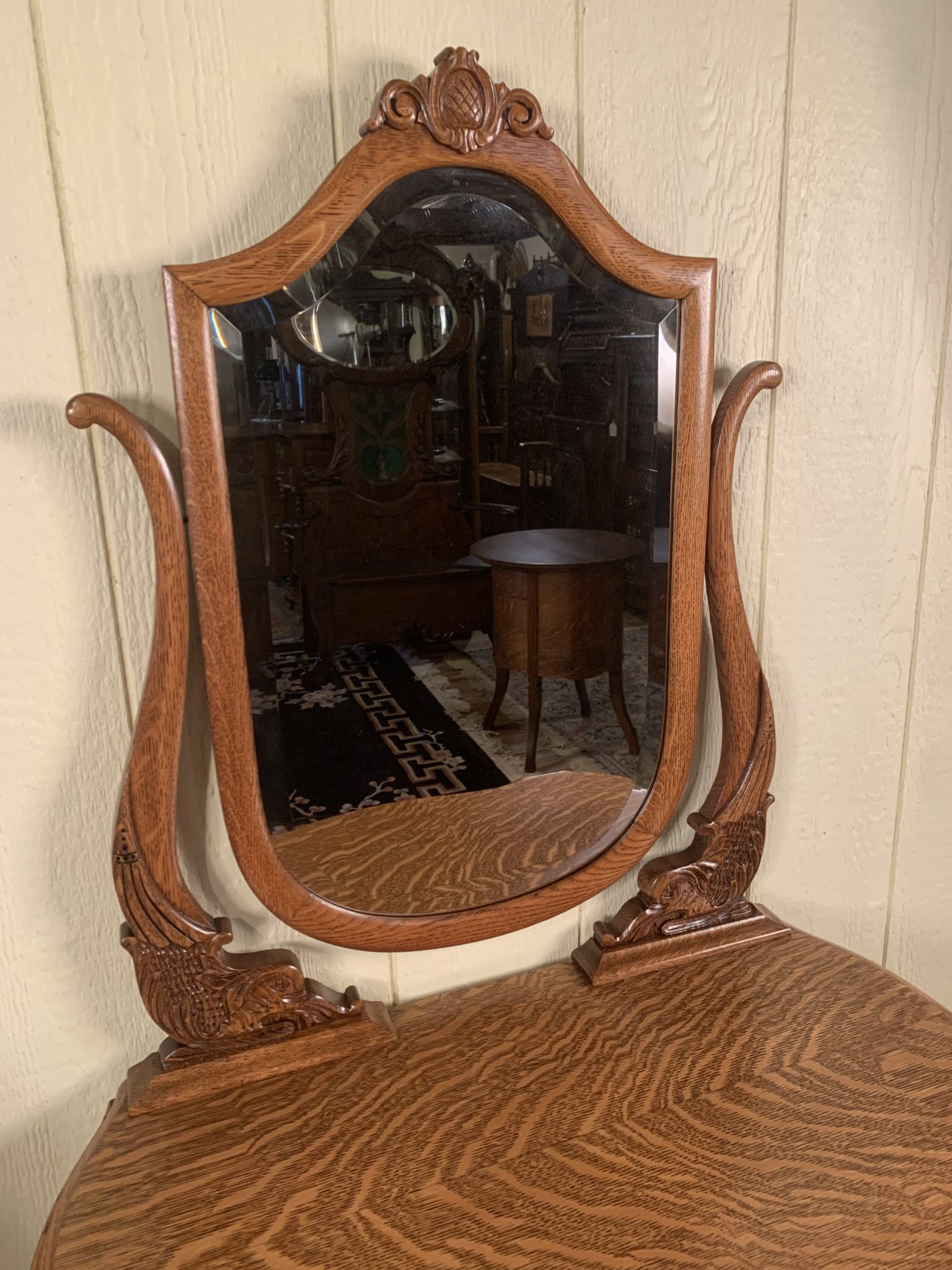 Unusual Small Oak Vanity with bombay sides - Doug Schmitt Antiques