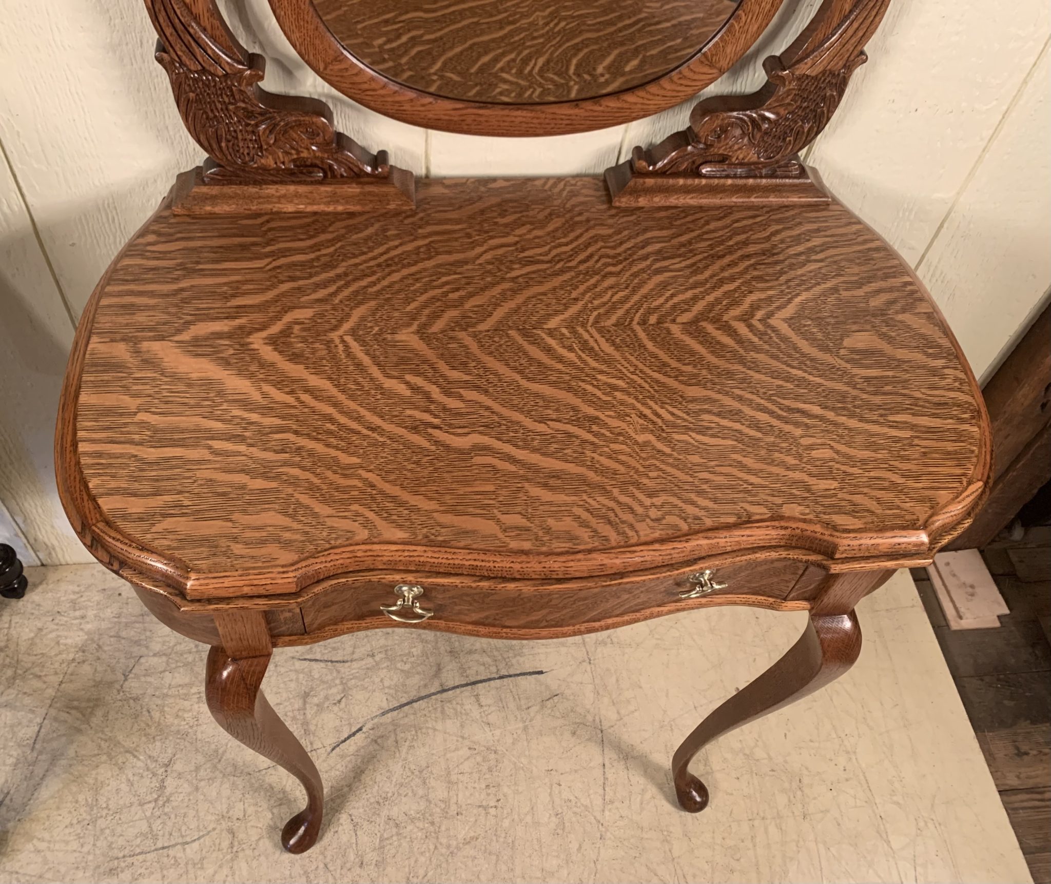 Unusual Small Oak Vanity with bombay sides - Doug Schmitt Antiques