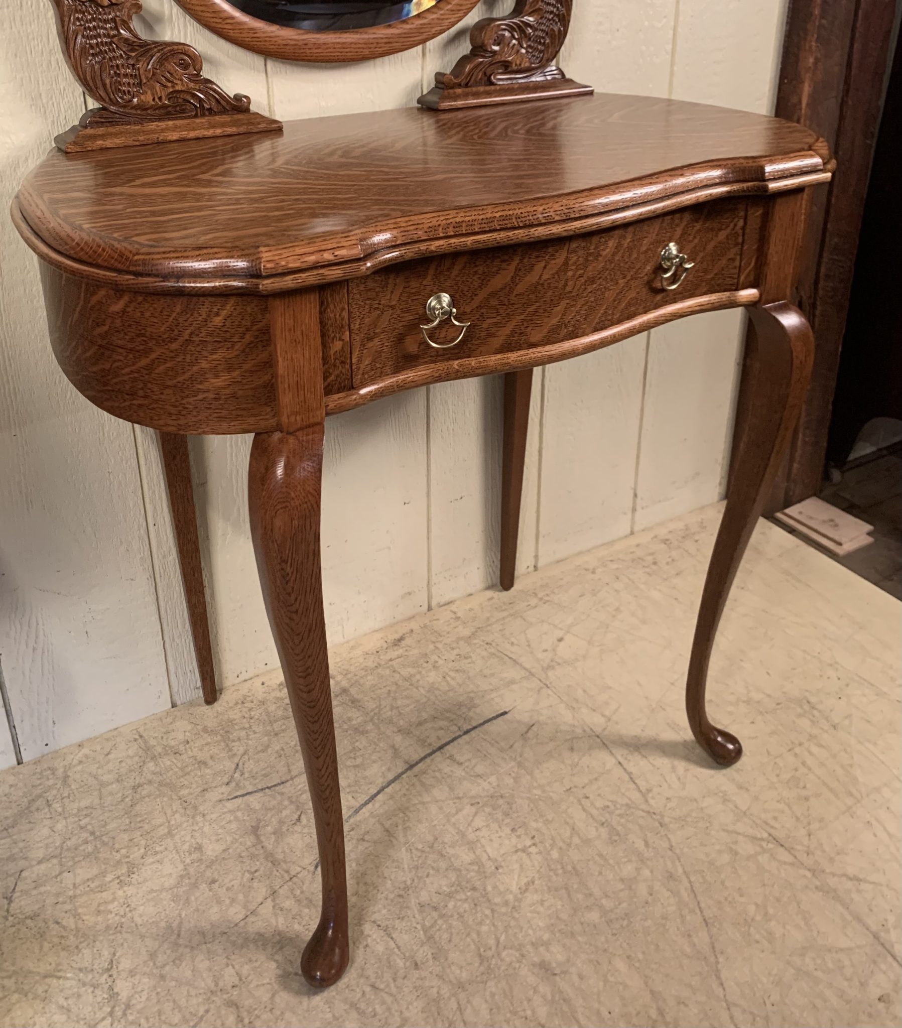 Unusual Small Oak Vanity with bombay sides - Doug Schmitt Antiques