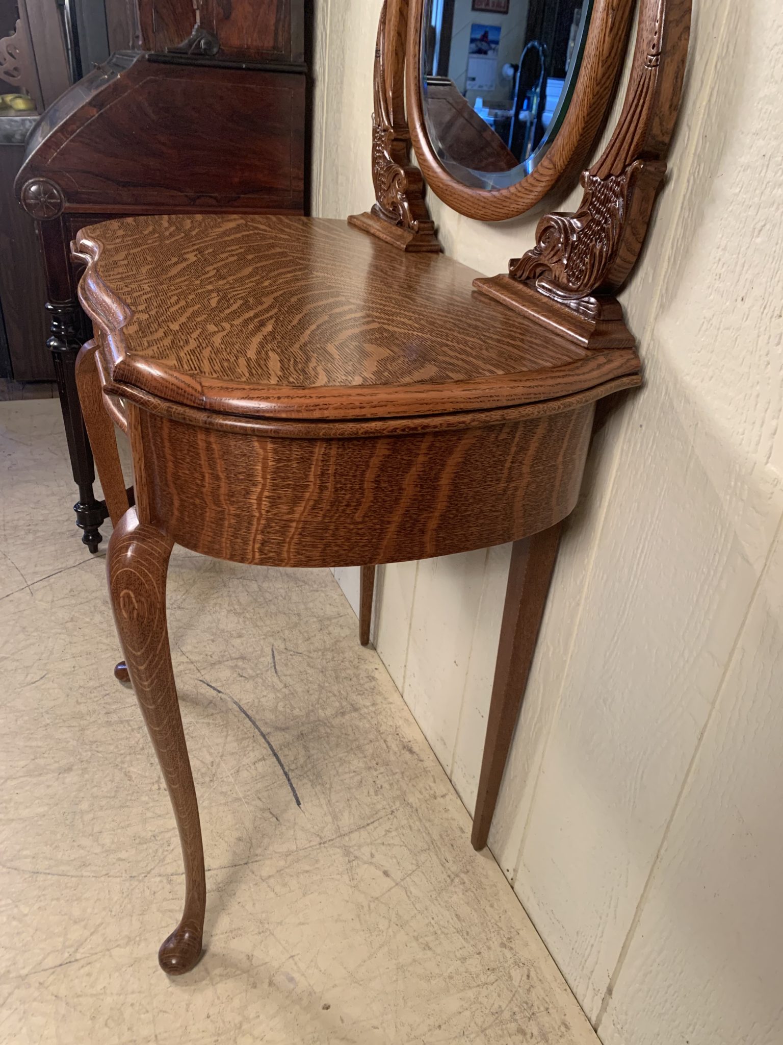 Unusual Small Oak Vanity with bombay sides - Doug Schmitt Antiques