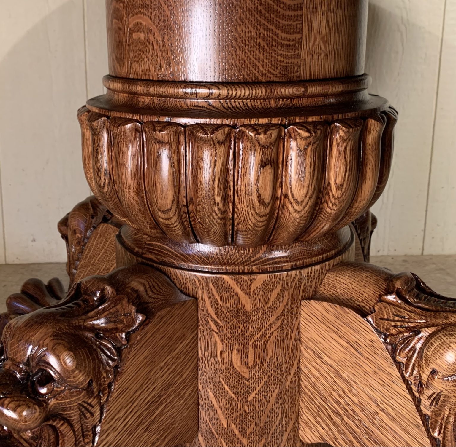 54" Round Oak Hastings Table Co. Lion Head Dining Table with 5 original ...