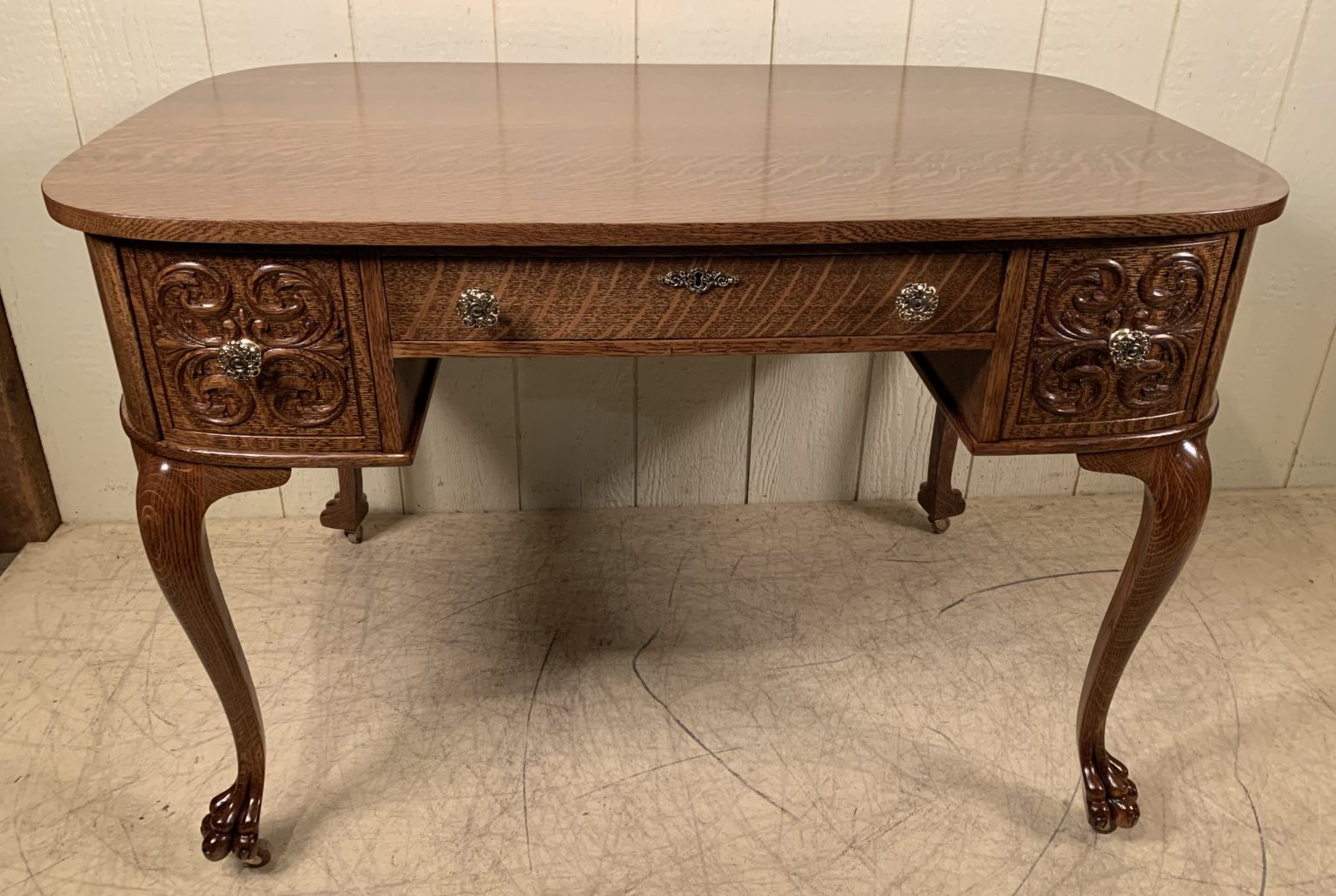 Claw Foot Oak Desk with Cabriole Legs - Doug Schmitt Antiques