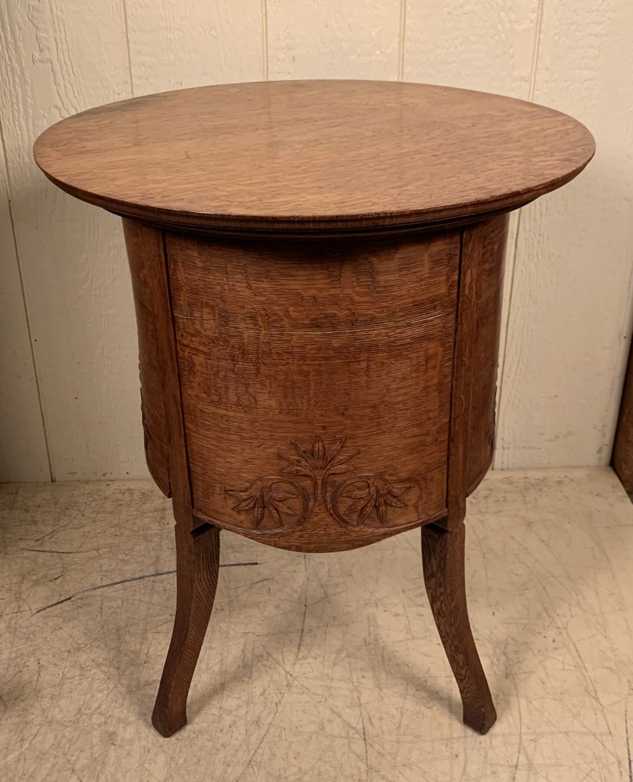 Round Oak Lamp Table with round sides - Doug Schmitt Antiques