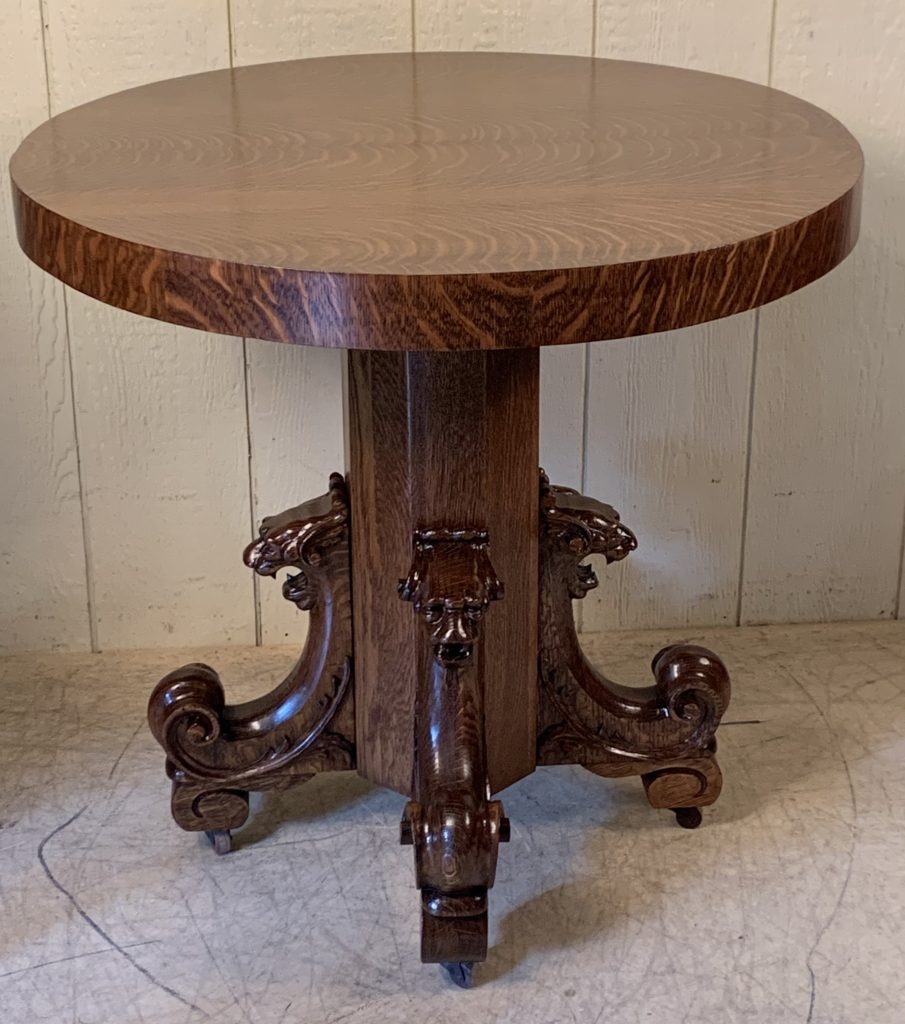 Large Round Oak Parlor Table with lion heads - Doug Schmitt Antiques