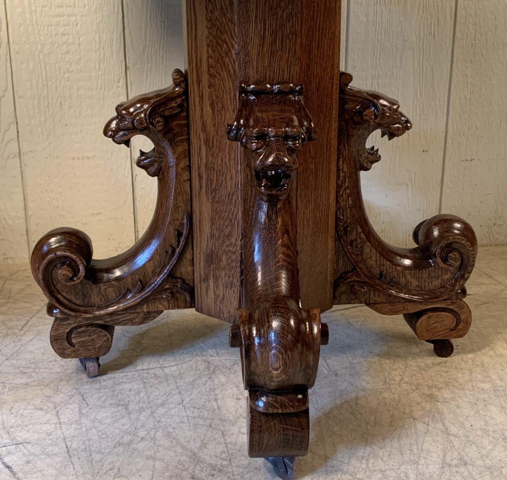 Large Round Oak Parlor Table with lion heads - Doug Schmitt Antiques