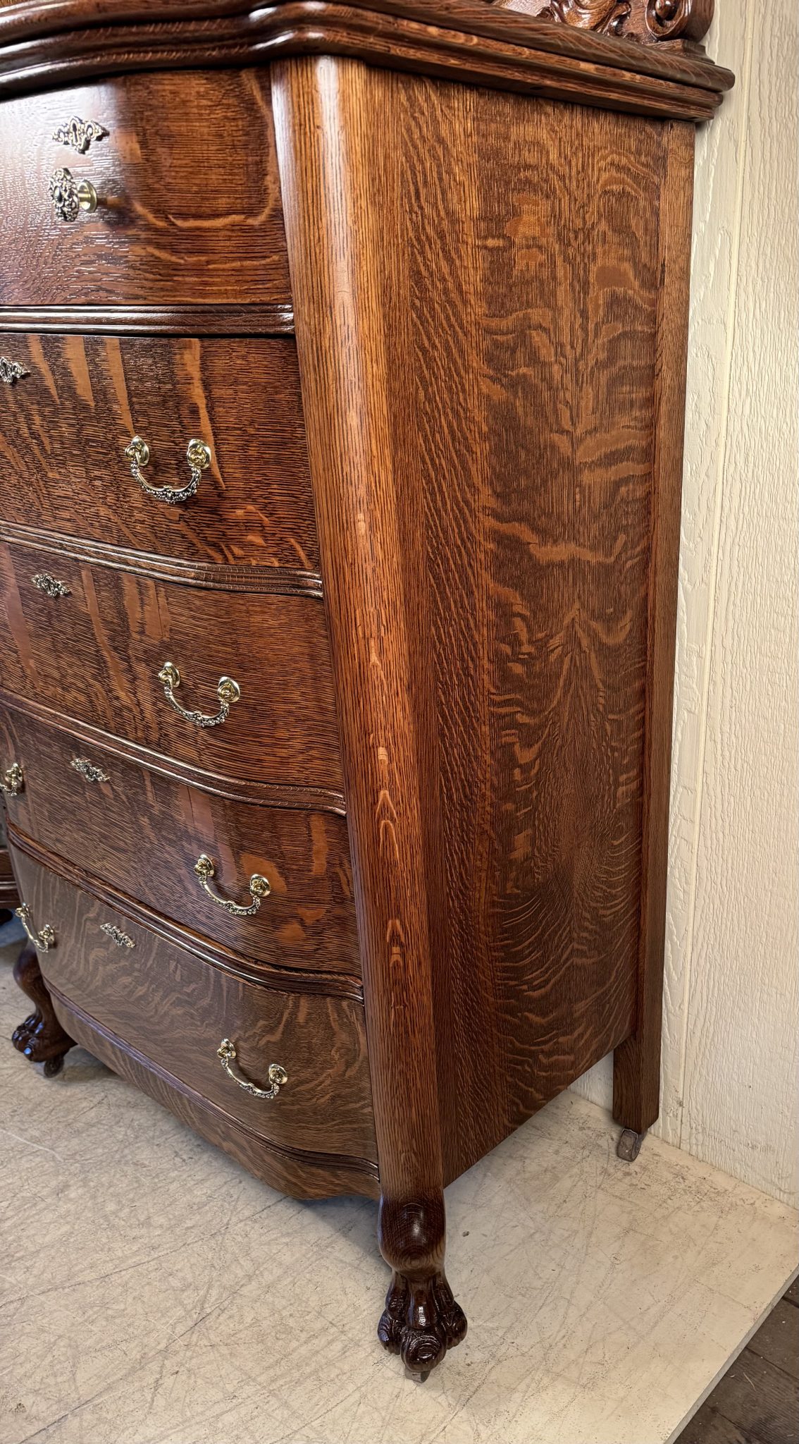 Oak Claw foot Chest of Drawers with mirror - Doug Schmitt Antiques