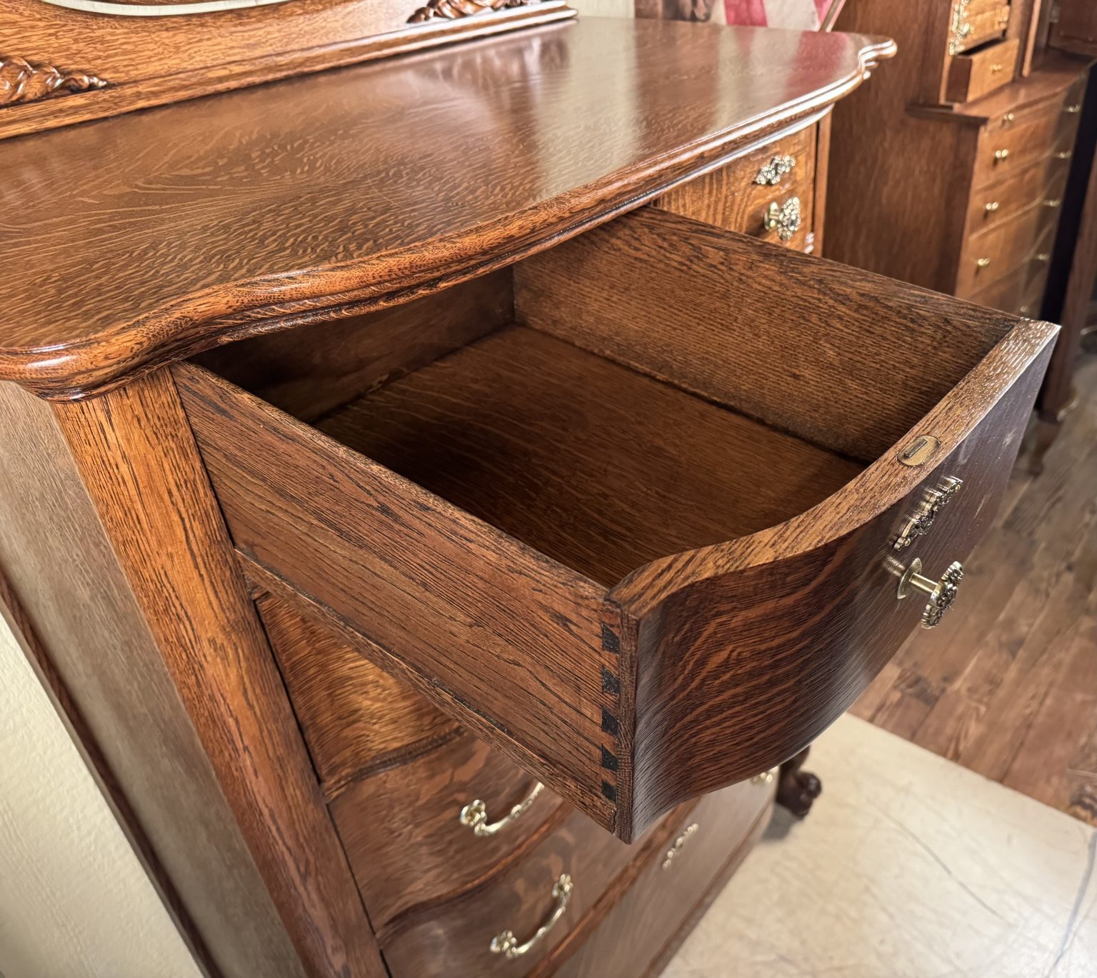 Oak Claw foot Chest of Drawers with mirror - Doug Schmitt Antiques