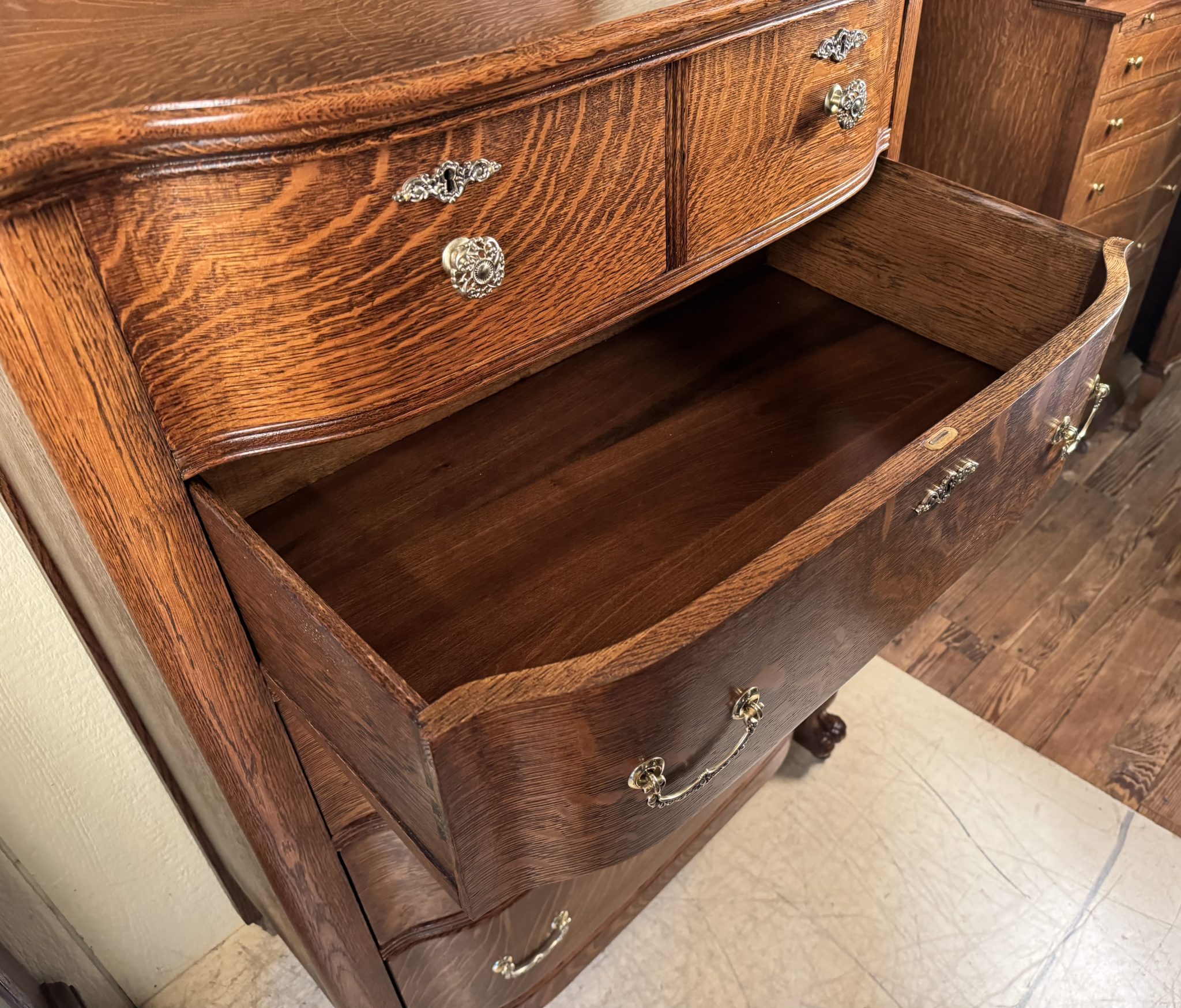 Oak Claw foot Chest of Drawers with mirror - Doug Schmitt Antiques