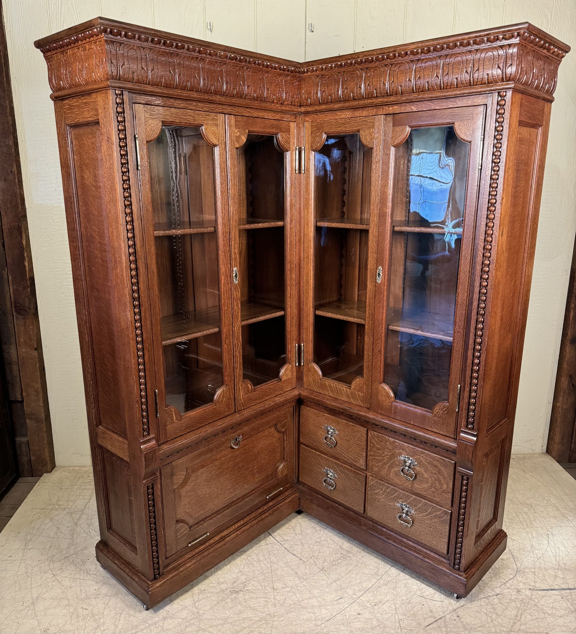 Rare Victorian Oak Corner Bookcase - Doug Schmitt Antiques