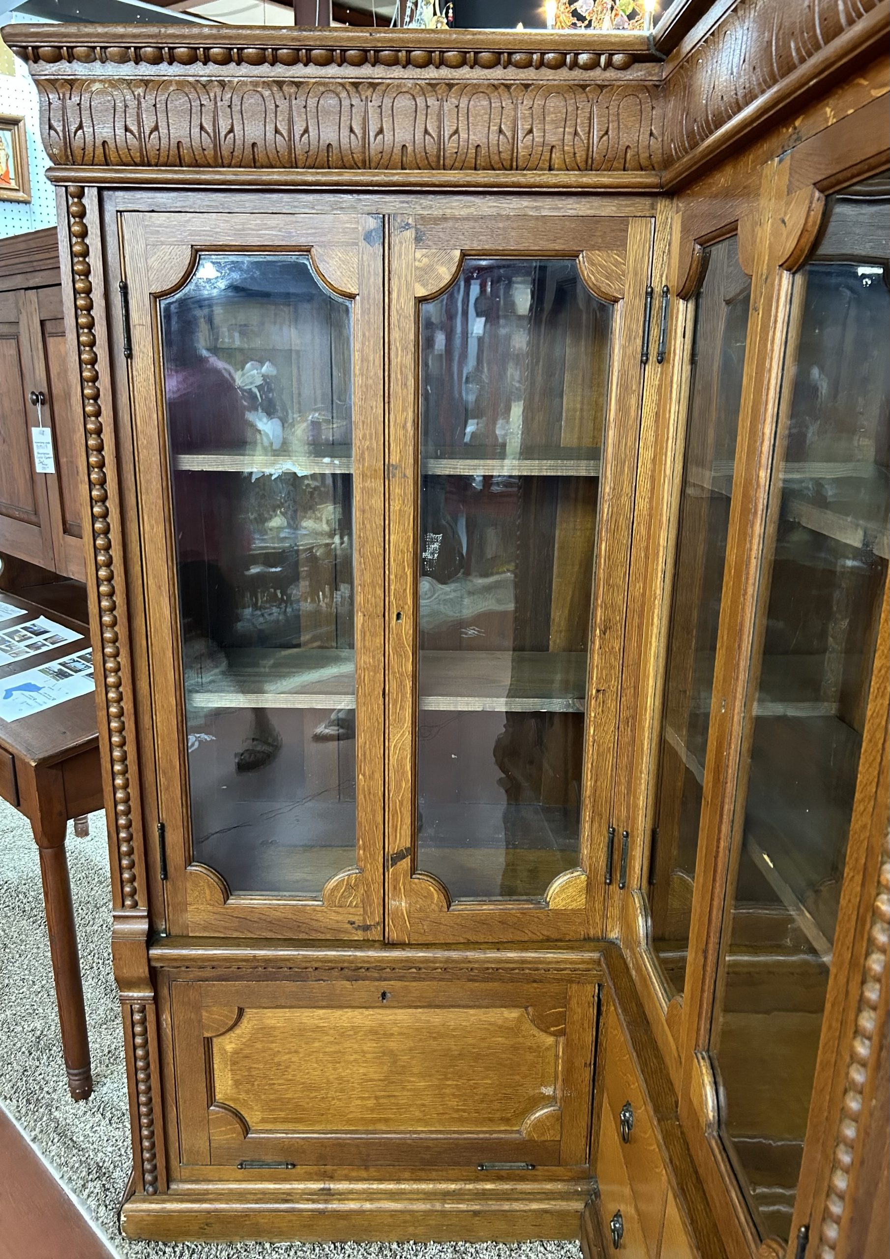 Rare Oak Corner Bookcase - Doug Schmitt Antiques