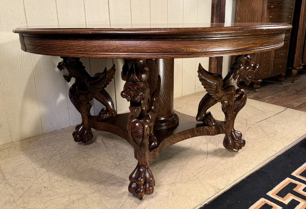 54" Round Oak Claw foot Table with 4 Full-Standing Griffins on base ...