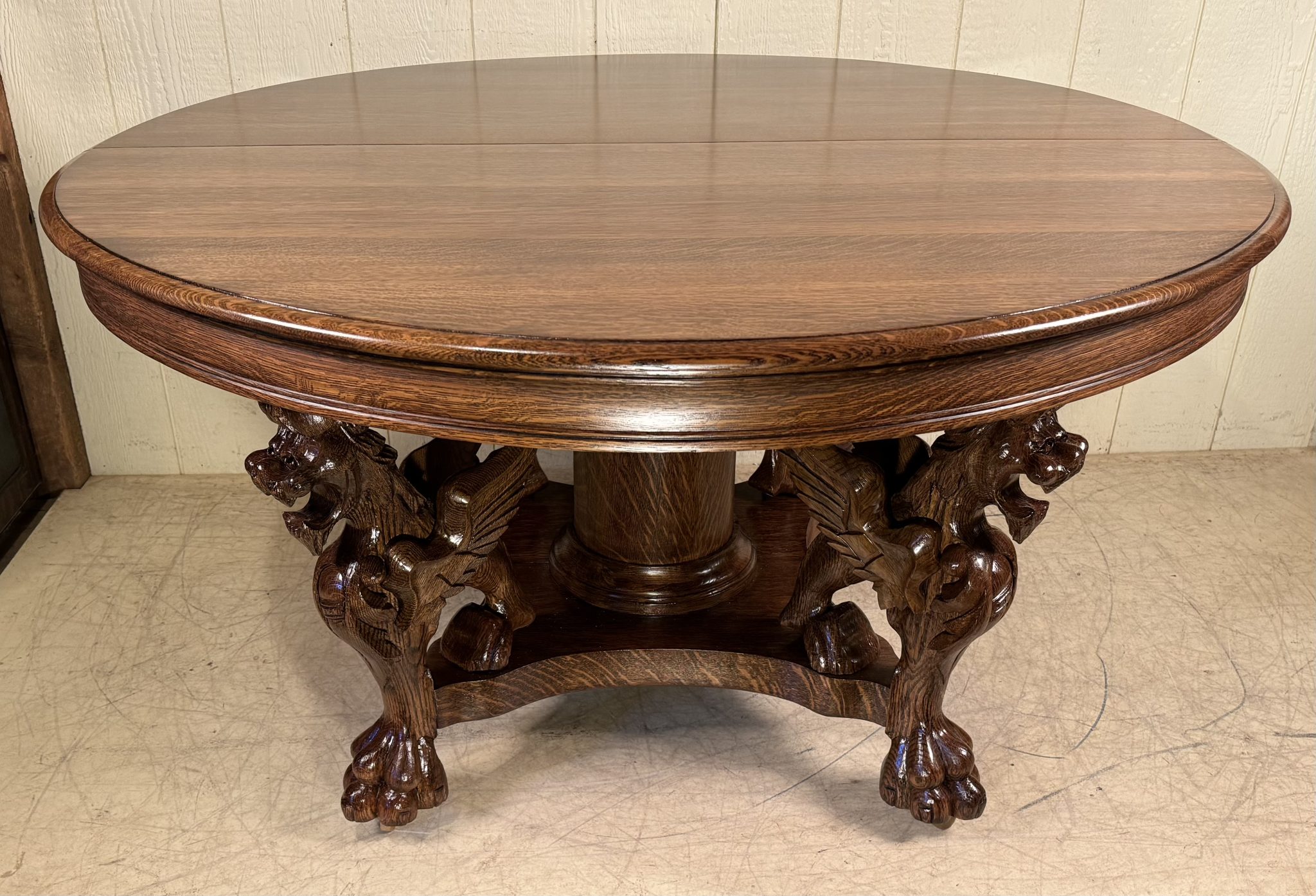 54" Round Oak Claw foot Table with 4 Full-Standing Griffins on base ...