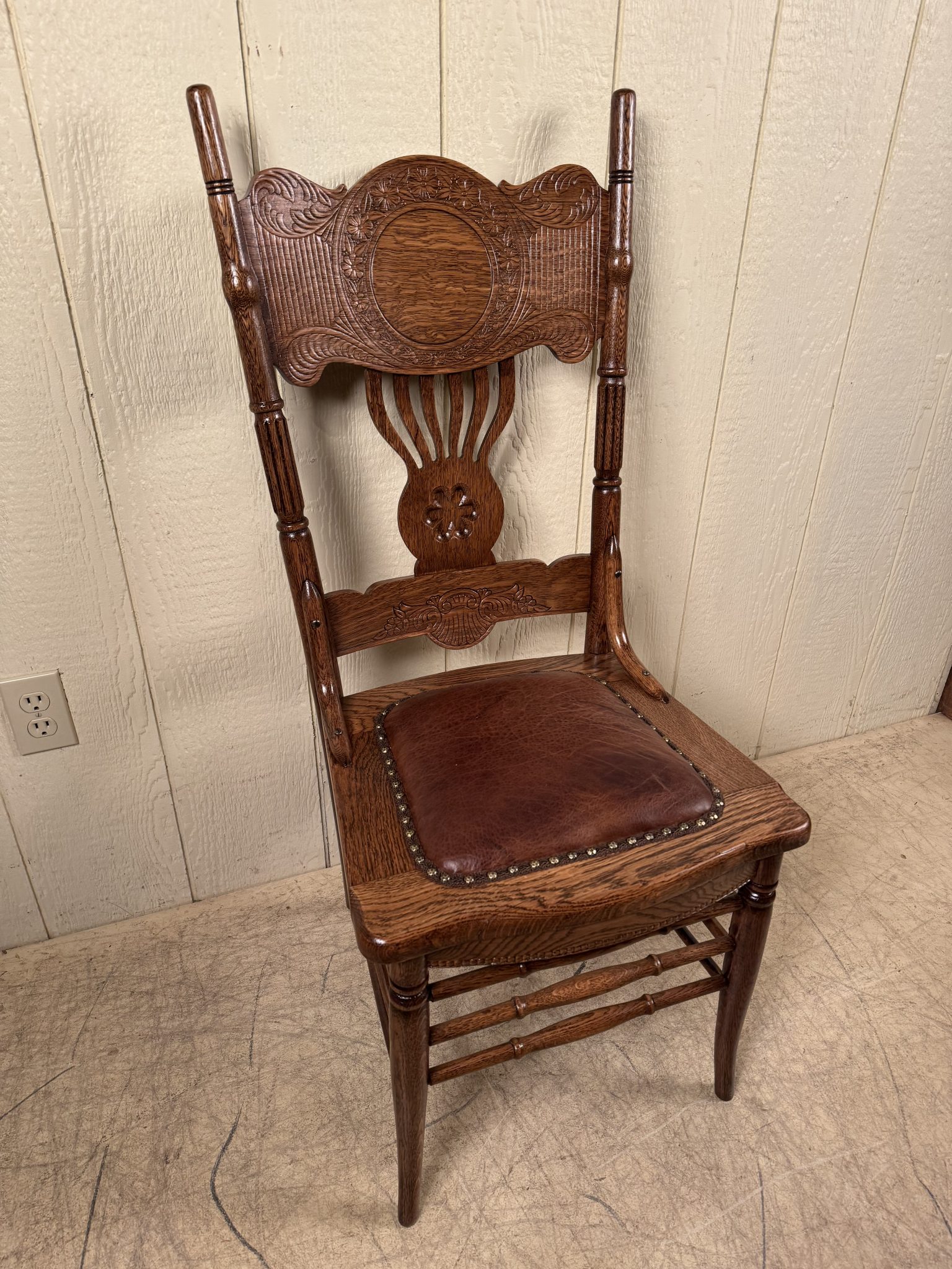 Set of 8 Oak Press Back Chairs - Doug Schmitt Antiques